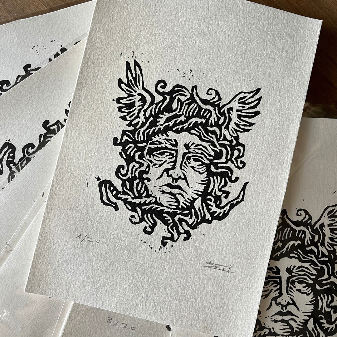 MEDUSA - Limited Edition, Linocut, Traditional Art, Handmade, Mythology ...