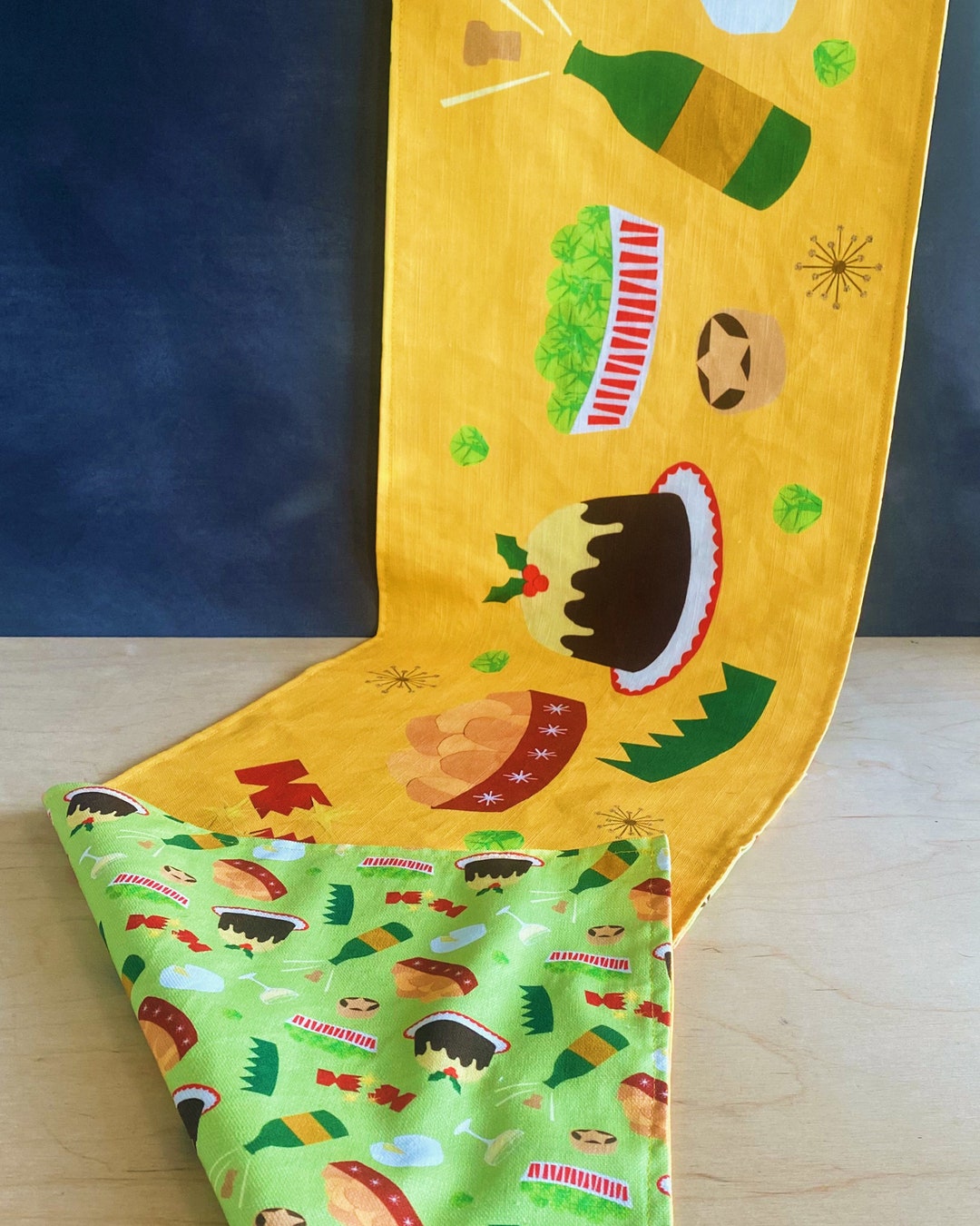 Double Sided Table Runner | Handmade to Order | Kitsch Christmas Food ...