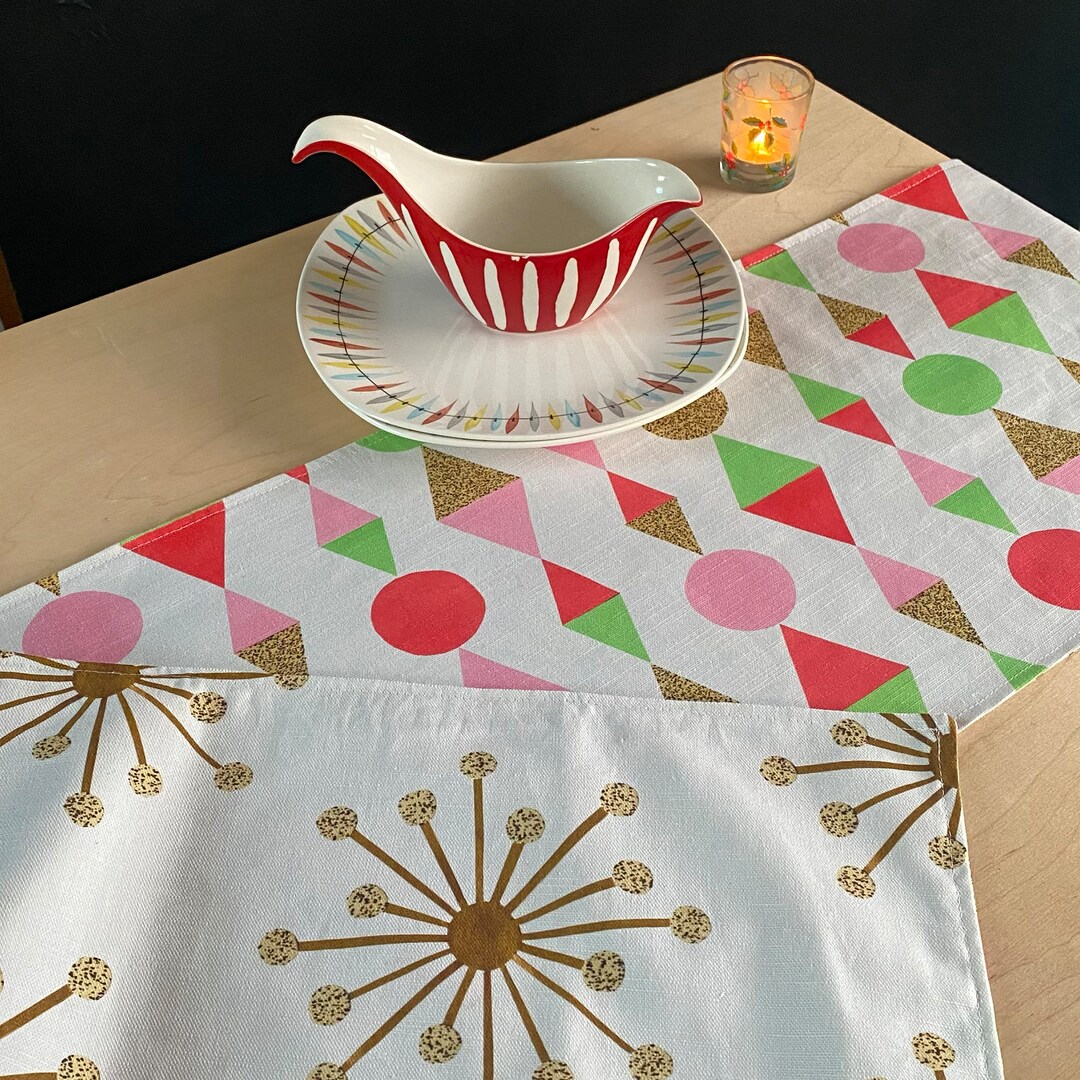 Double Sided Table Runner | Mid Century Inspired Geometric Starburst ...