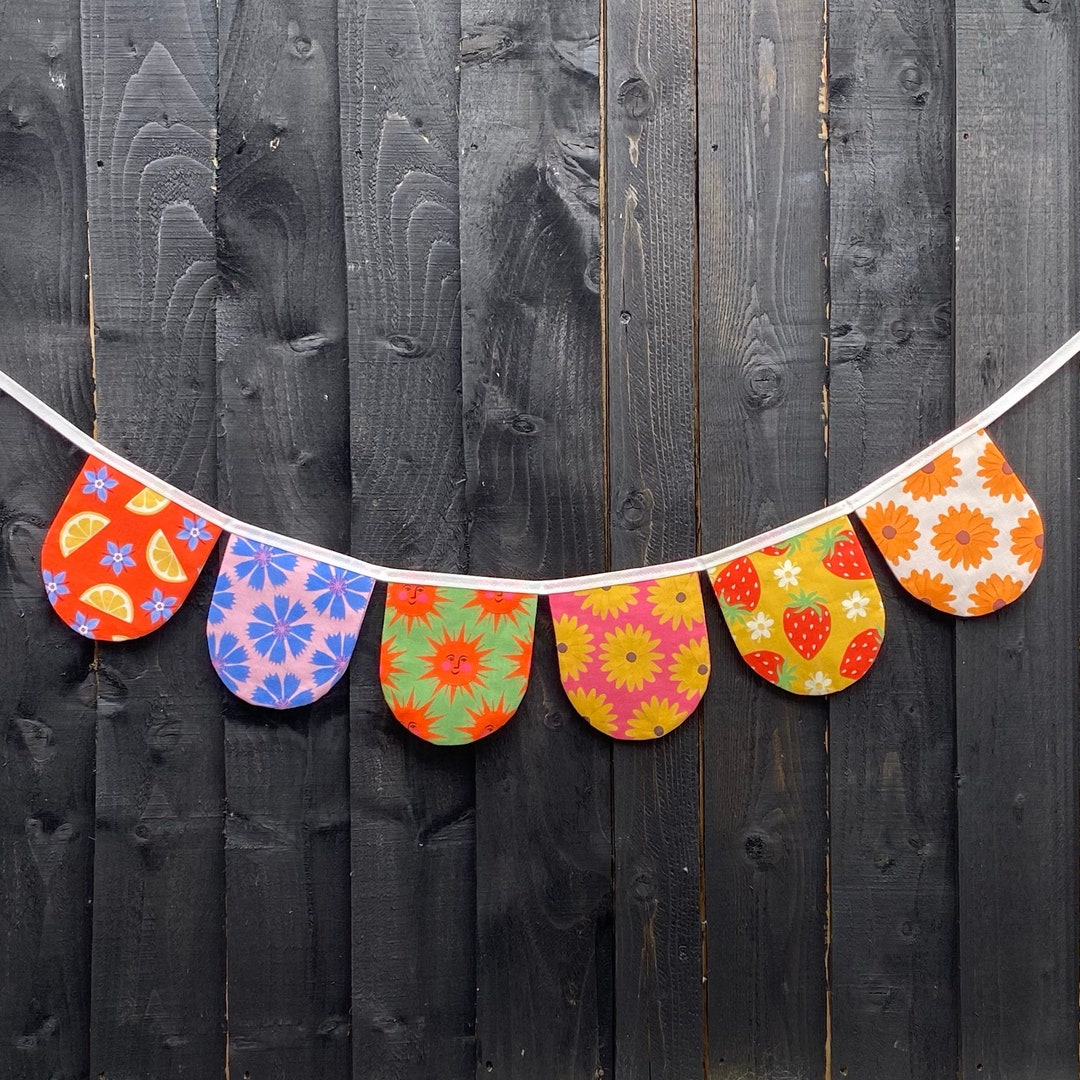 Bunting Garland | Summer Solstice Design | Sun, Flowers, Strawberries ...