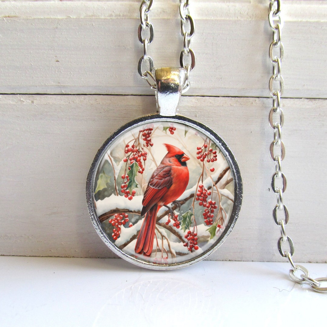 Christmas Cardinal Necklace, Holiday Jewelry, Cardinal Pendant - Etsy