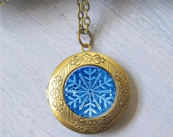 Photo Locket Snowflake Necklace Locket Necklace Winter | Etsy