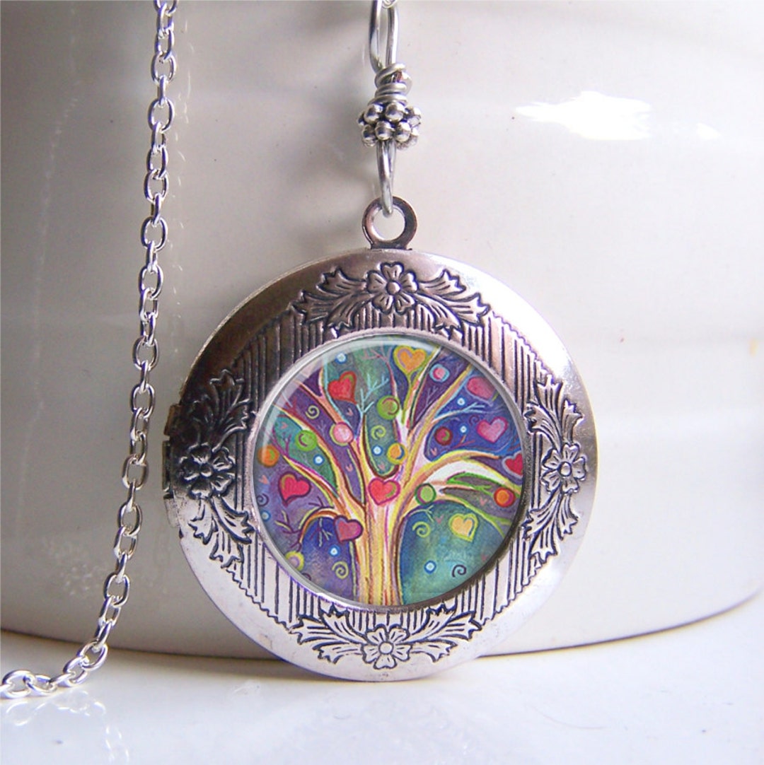 Locket Necklace, Tree of Life Locket, Silver Photo Locket, Tree Jewelry ...