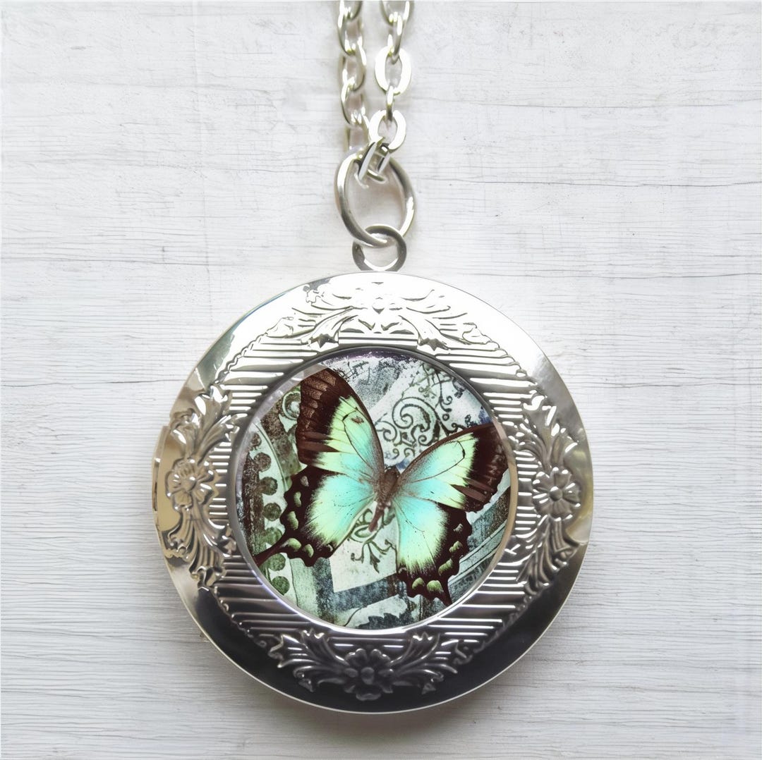 Silver Butterfly Photo Locket Necklace - Etsy