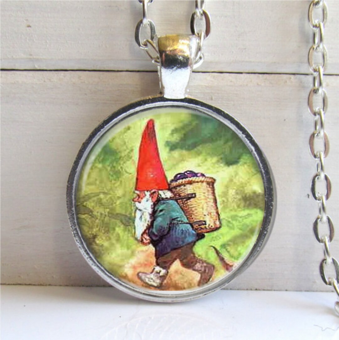 Gnome Pendant, Whimsical Gnome Necklace, Silver and Glass Gnome Charm ...