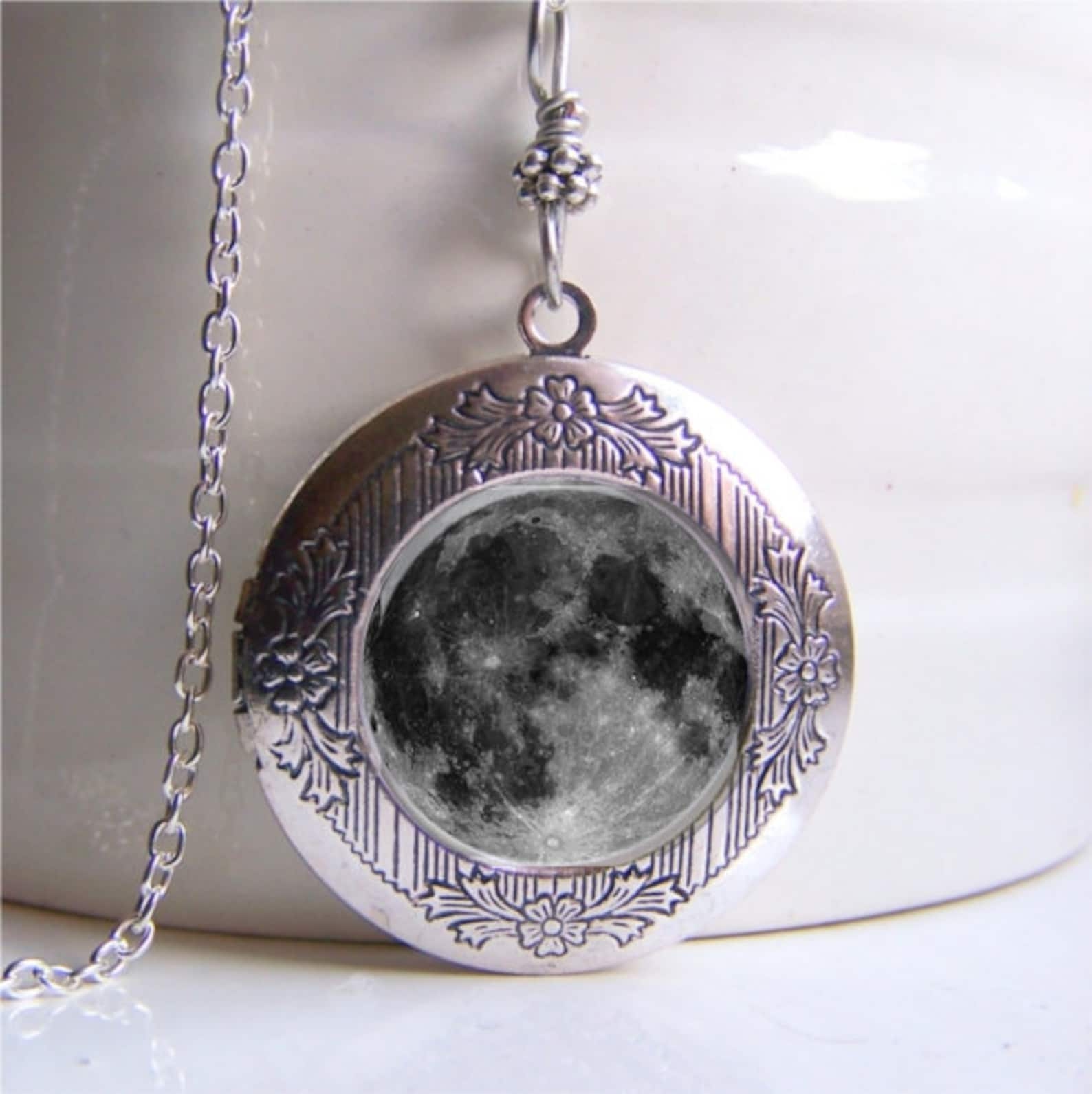 Full Moon Necklace Photo Locket Moon Locket Locket - Etsy