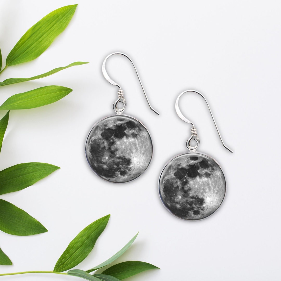 Full Moon Earrings, Sterling Silver Moon Dangles, Astronomy Jewelry - Etsy