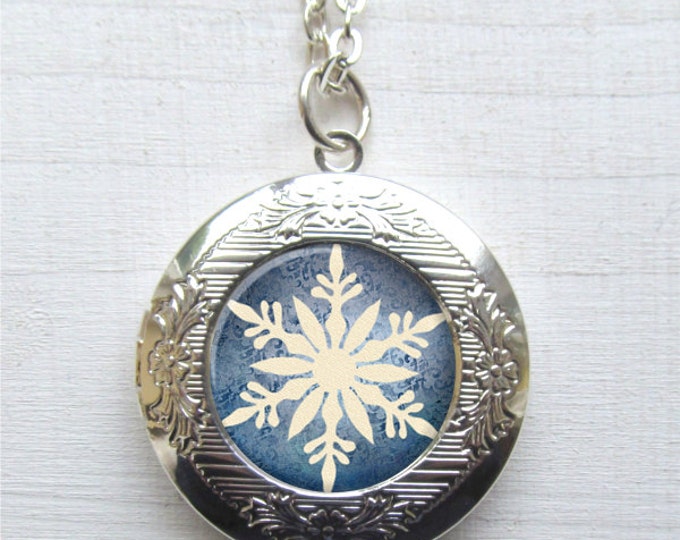 Photo Locket, Snowflake Necklace, Locket Necklace, Winter Jewelry - Etsy
