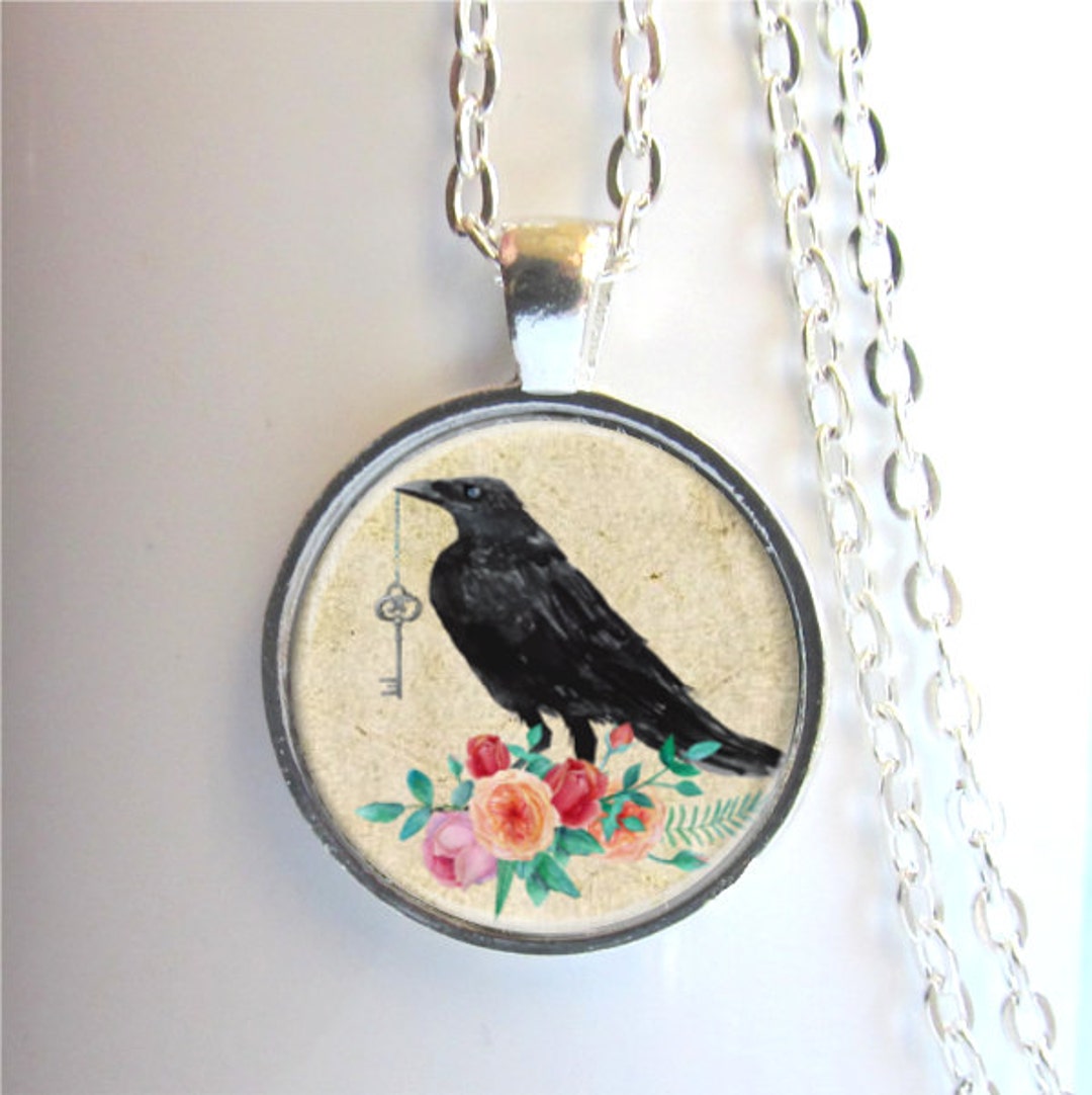Raven Pendant, Raven With Key, Art Pendant, Raven Necklace, Crow ...