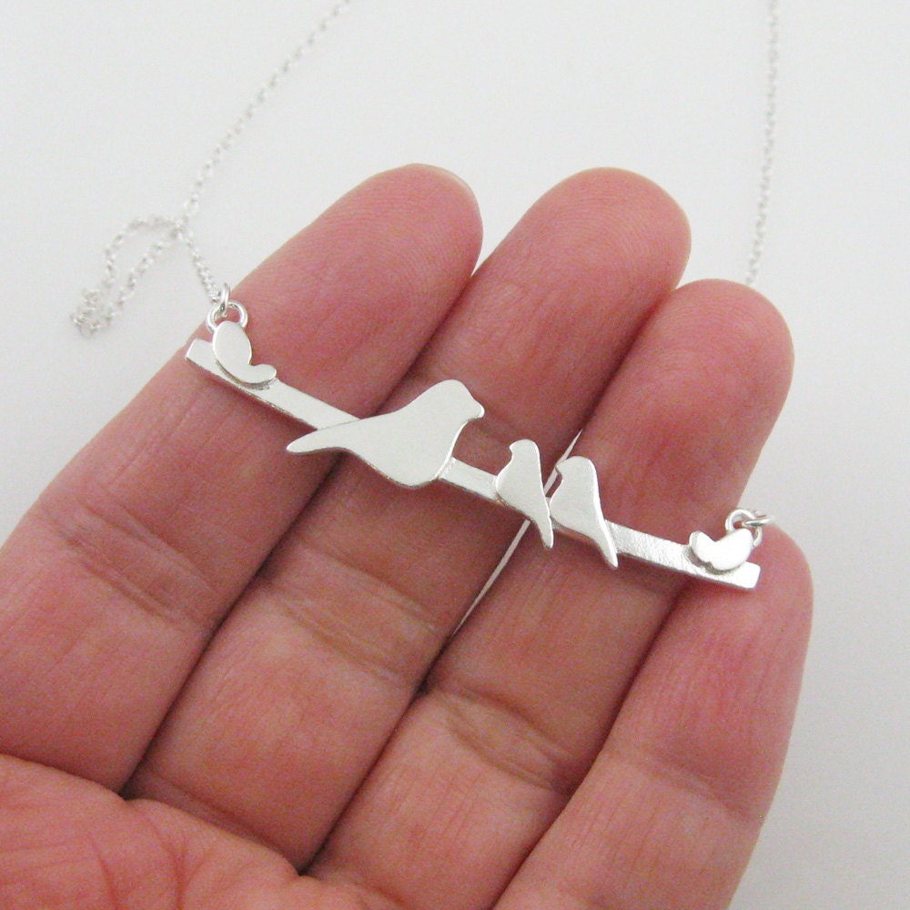 Sterling Silver Bird Necklace, Family Necklace,family Birds Necklace ...