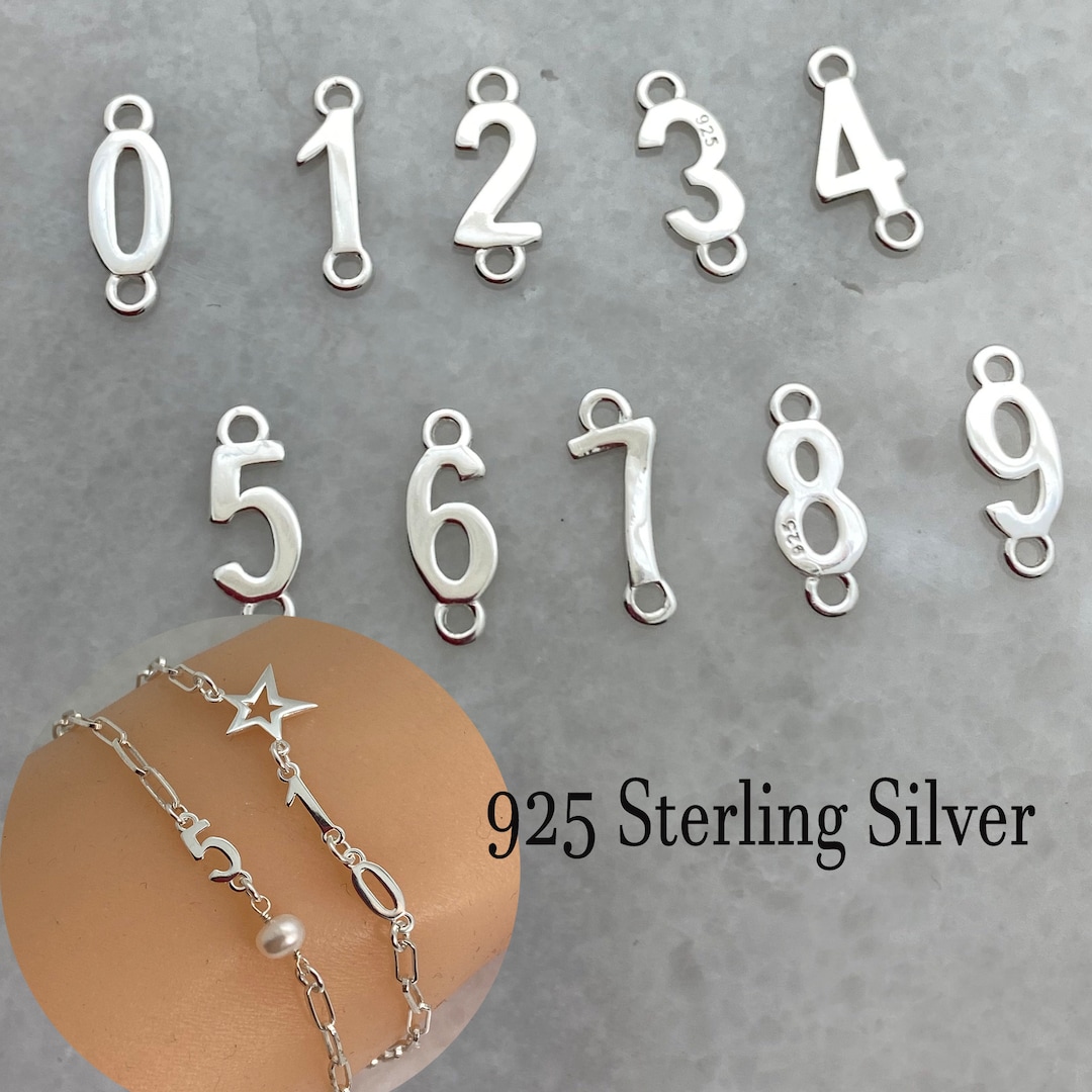 925 Sterling Silver Number Charm Connectors-permanent Jewelry Charms ...