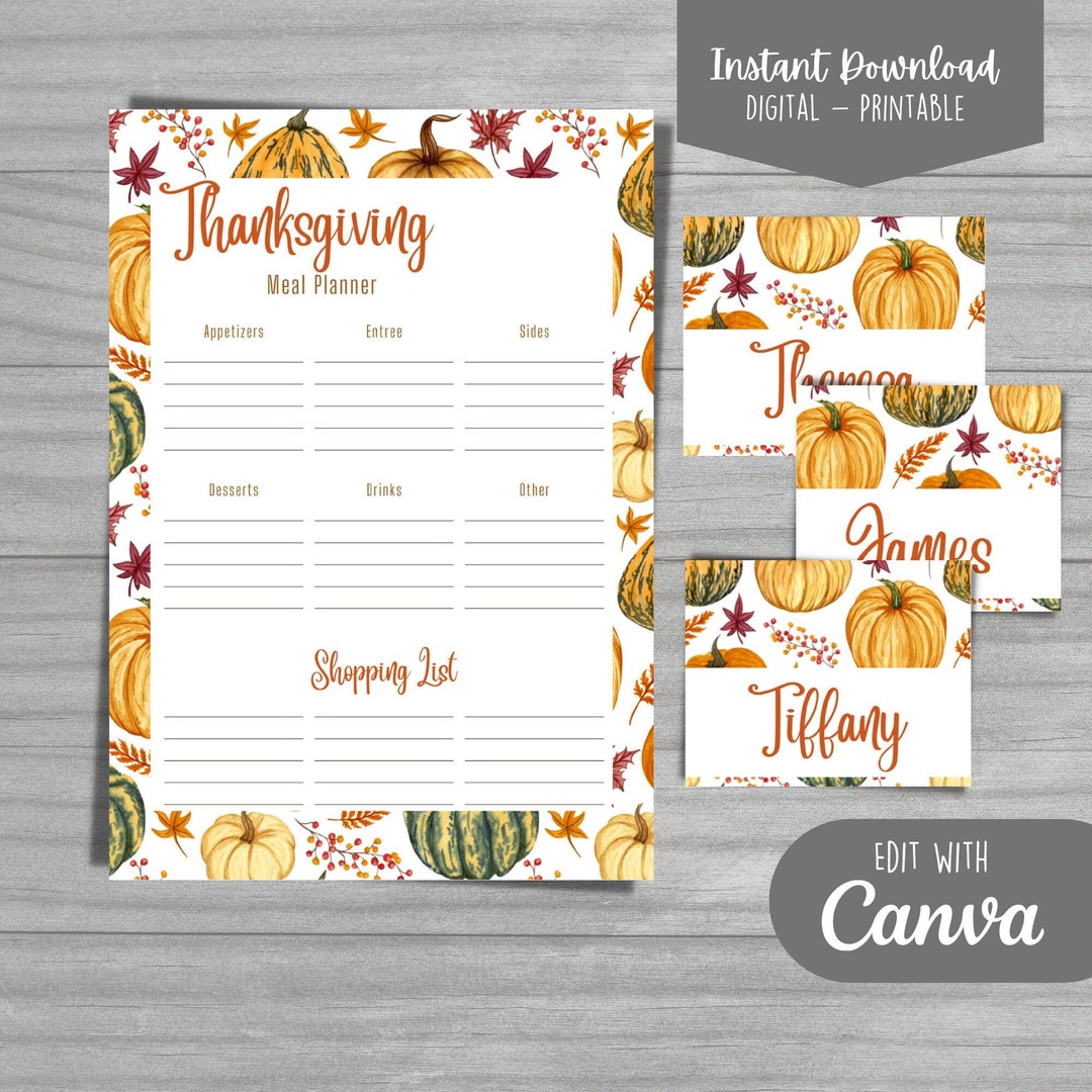 Thanksgiving Dinner Planner Placecard digital Printable Instant ...