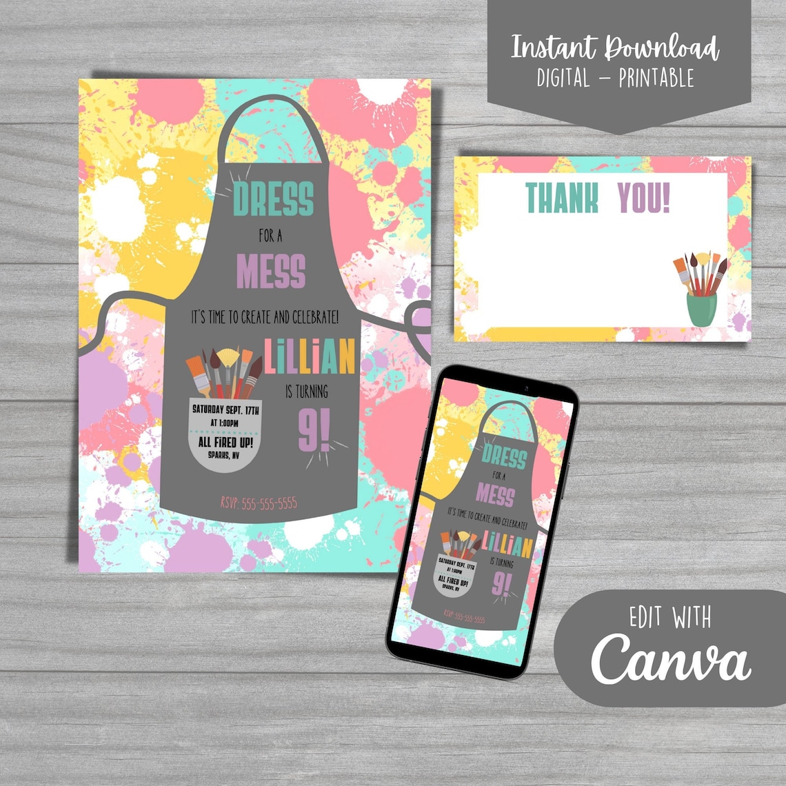 Painting Craft Pottery Birthday Invitation Digital Instant Download - Etsy