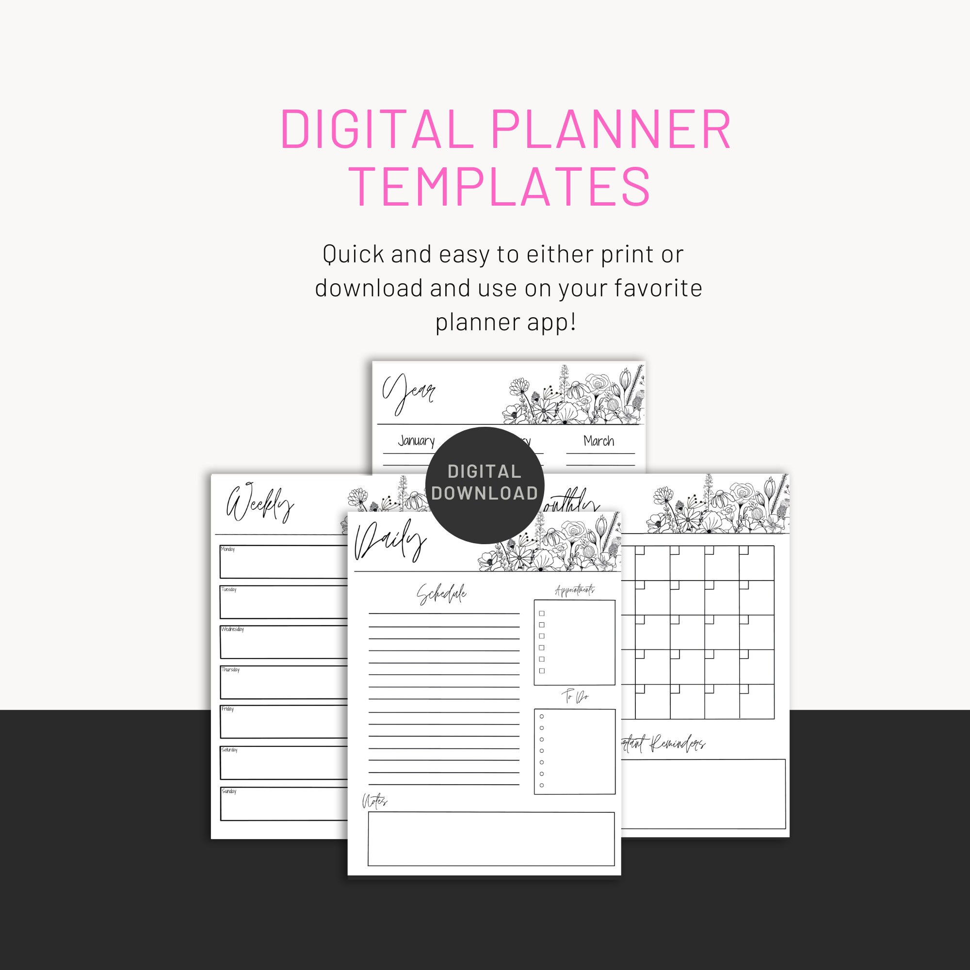 Printable Floral Planner-digital Download - Etsy