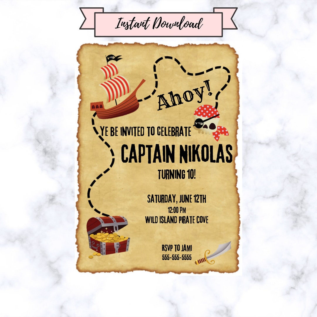 Pirate Themed Invitation-instant Download - Etsy