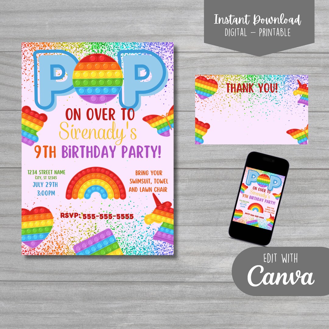 Pop It Fidget Birthday Invitation Digital Instant Download - Etsy