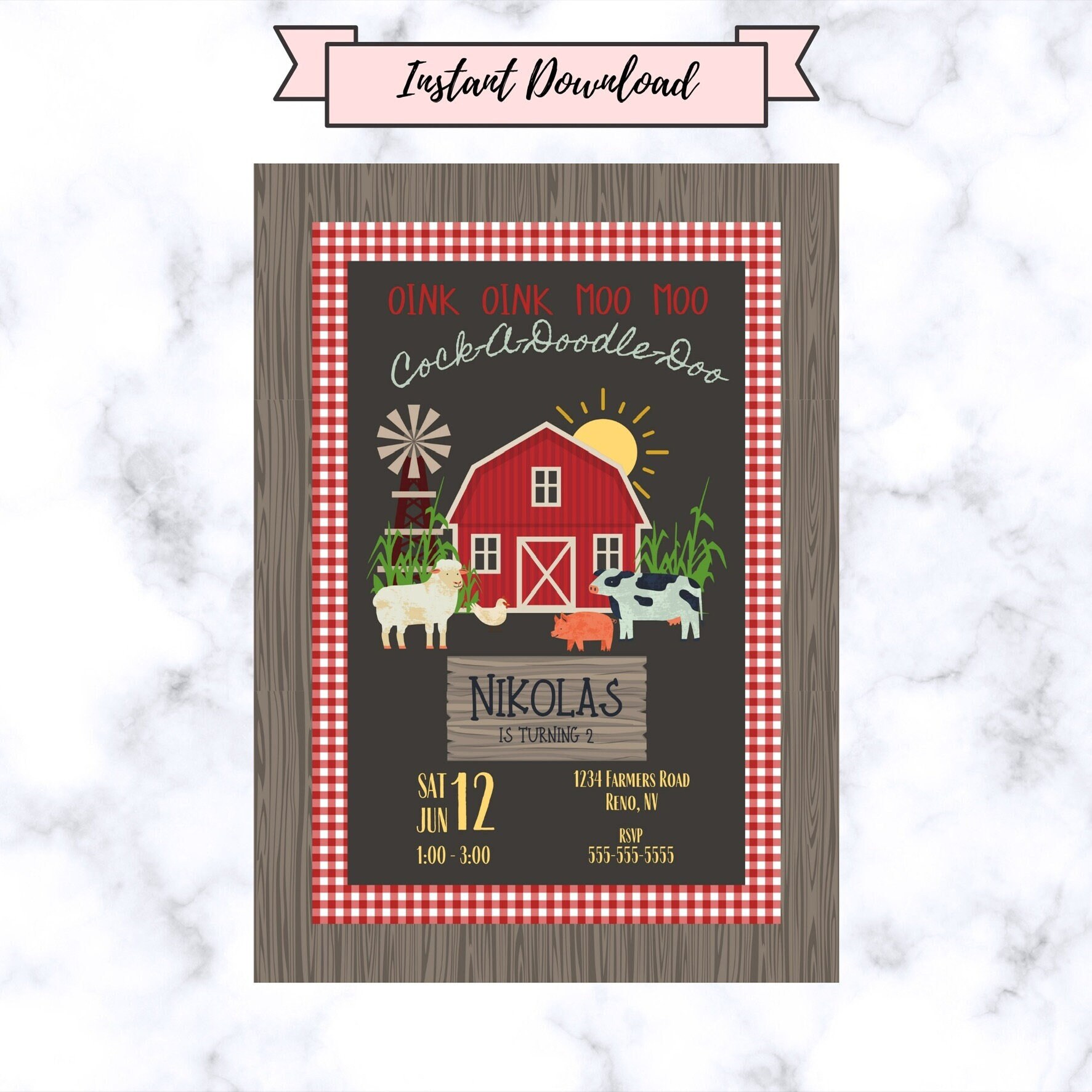 Farm Themed Birthday Invitation-instant Download - Etsy
