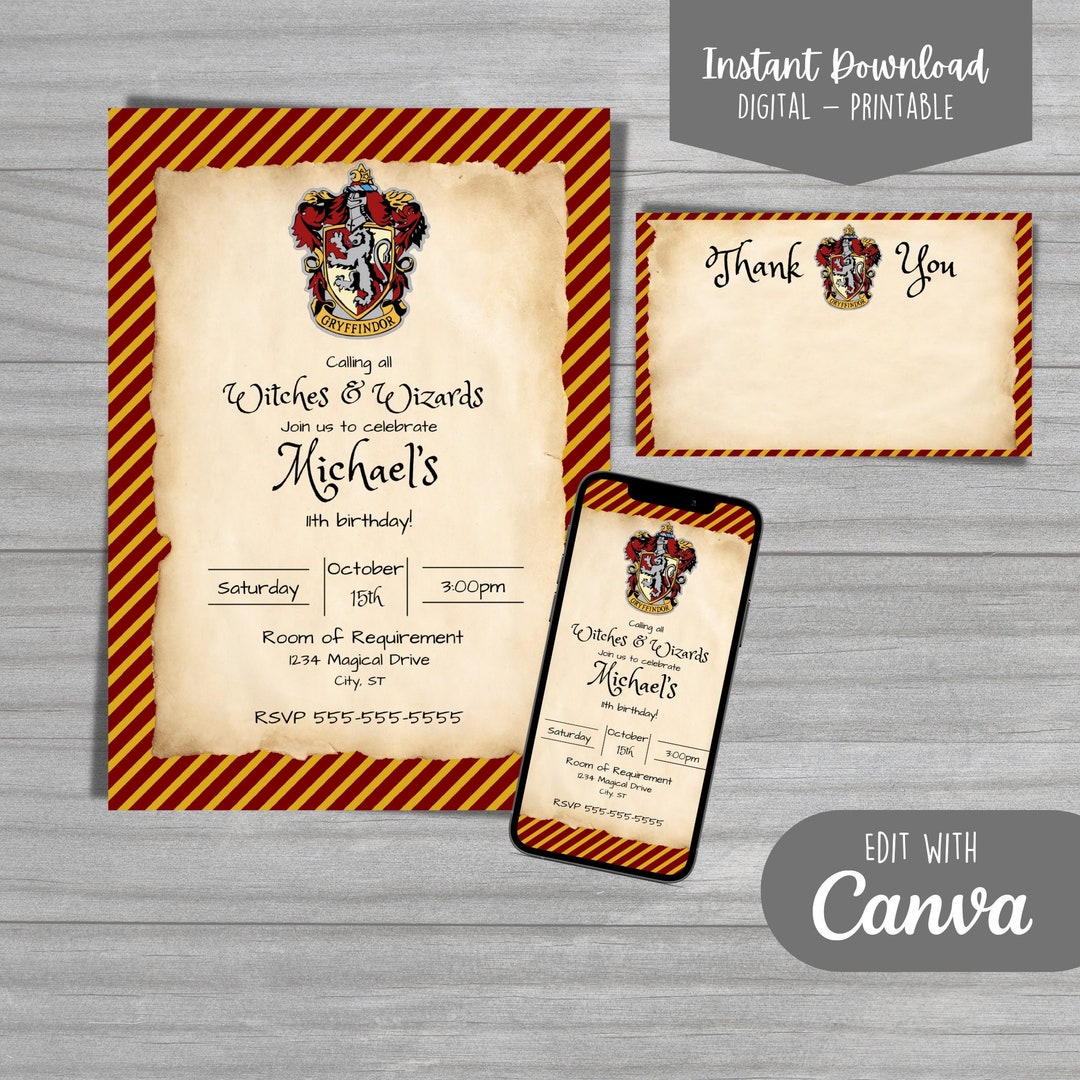 Hogwarts-harry Potter-gryffindor-birthday Invitation-instant Download ...