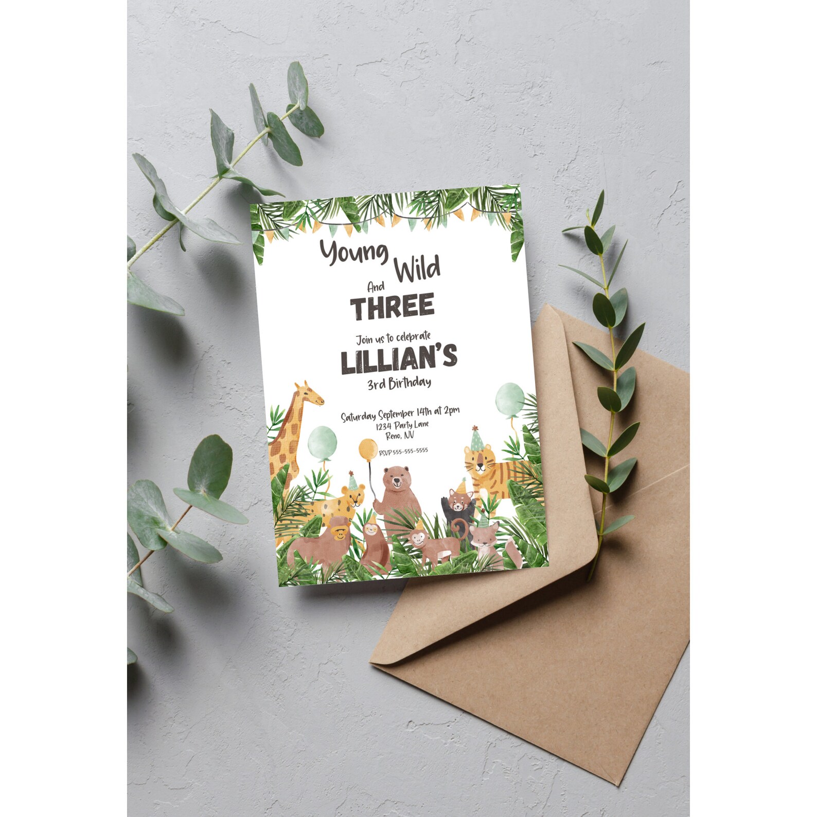 Young Wild and Three Birthday Invitation-instant Download - Etsy