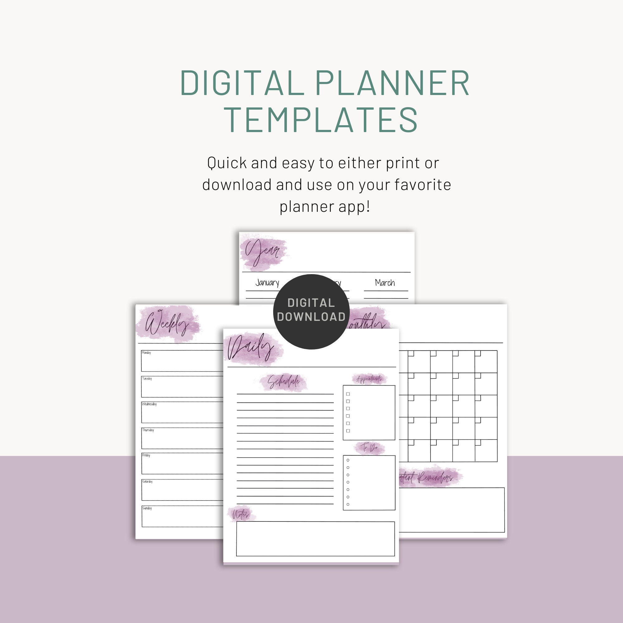 Printable Planner-purple Watercolor-digital Download - Etsy