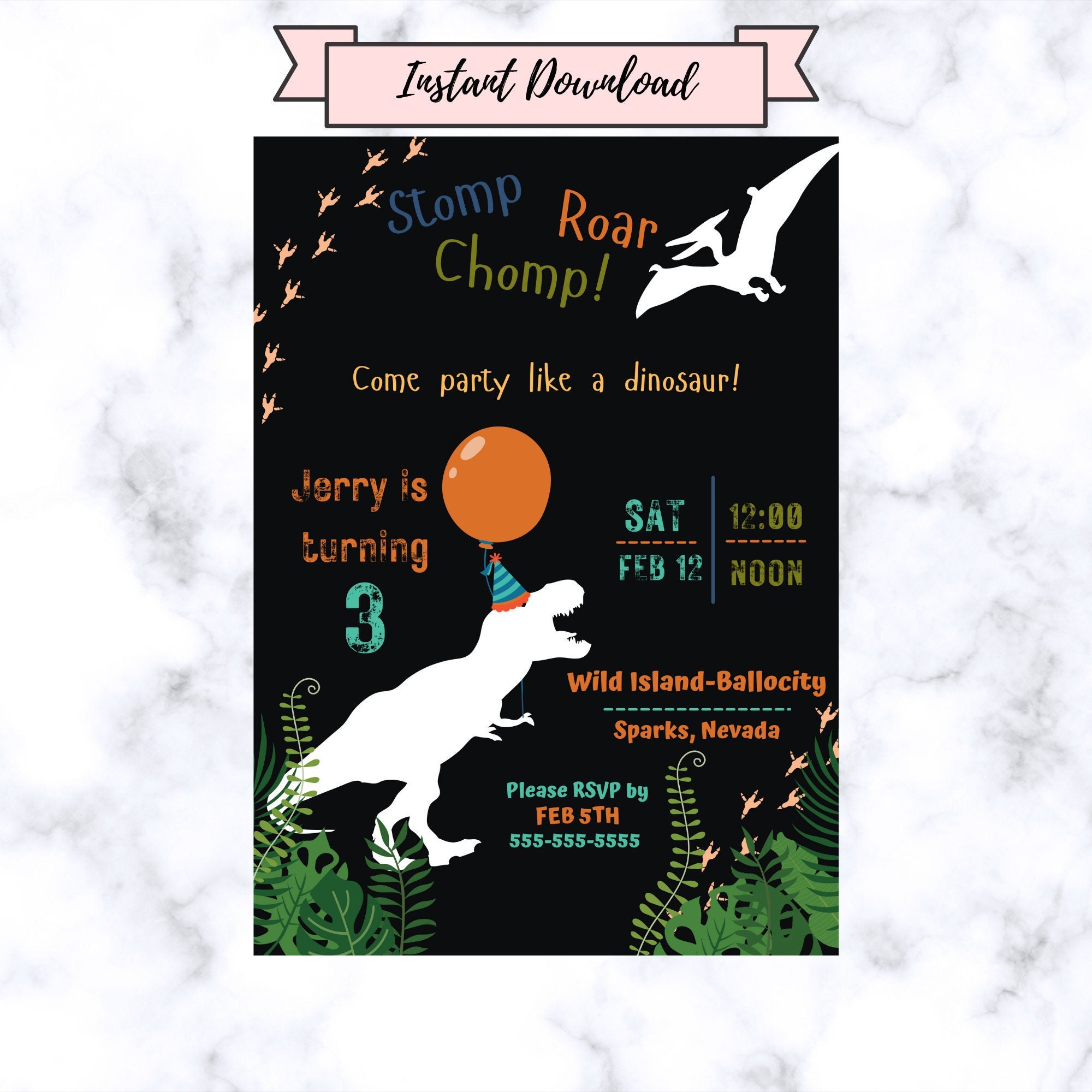 Dinosaur Themed Invitation-instant Download - Etsy