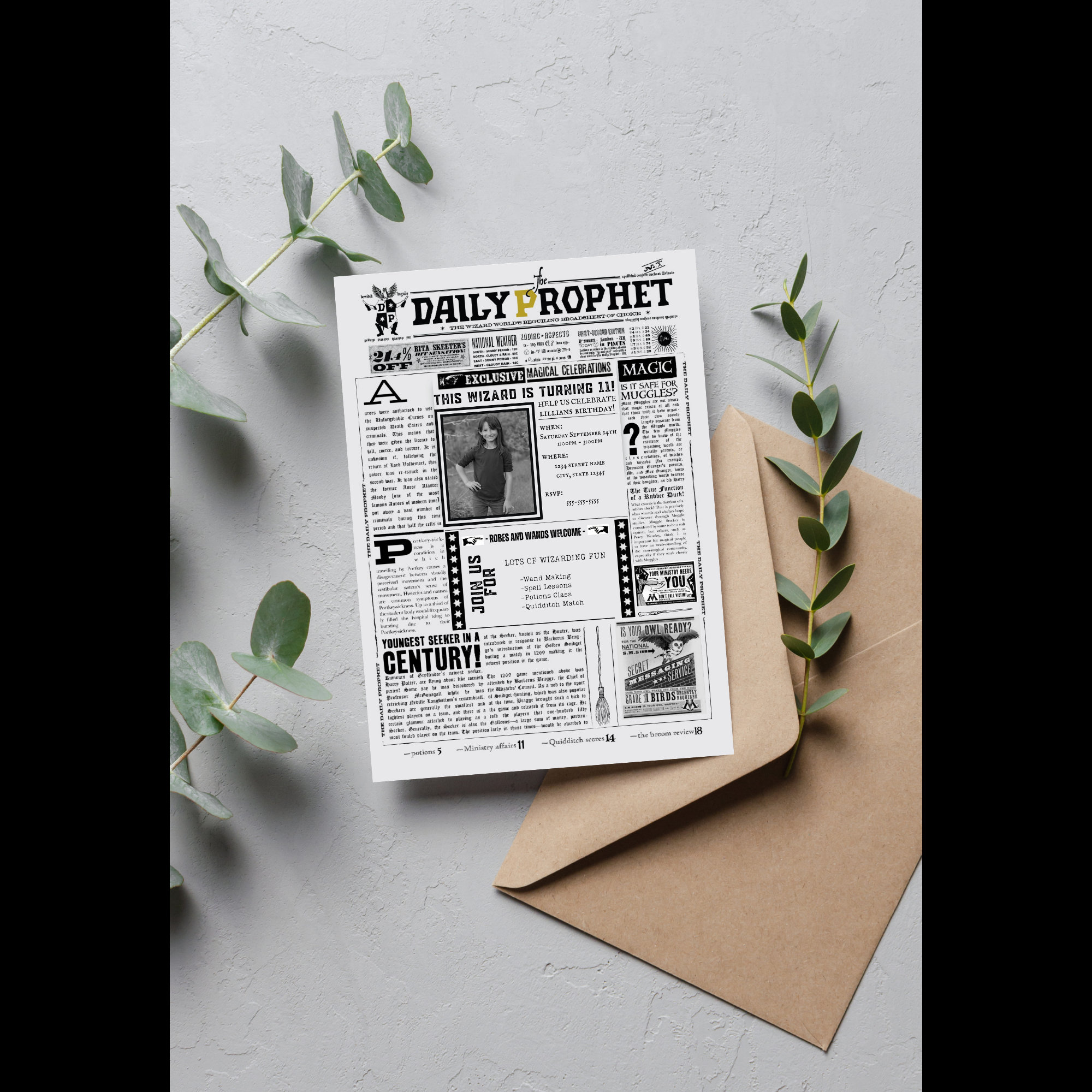 Hogwarts-harry Potter-daily Prophet-birthday Invitation-instant ...