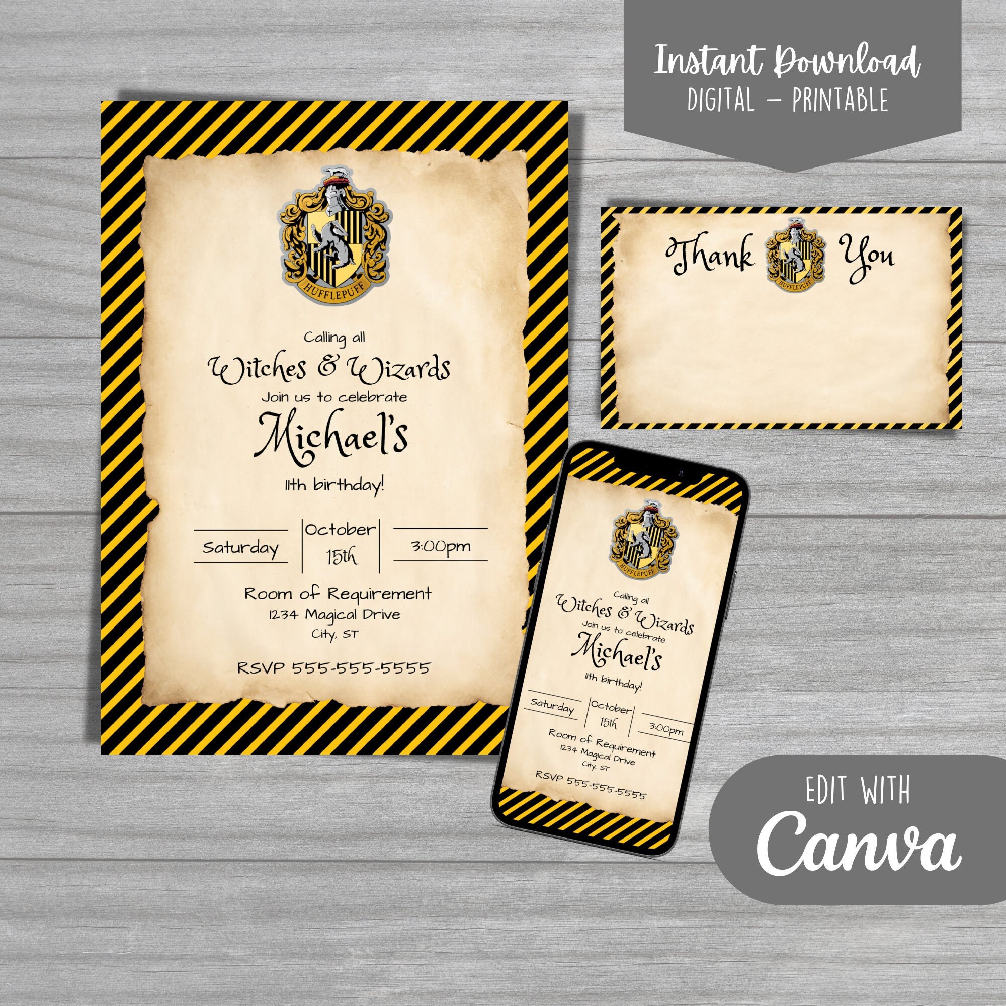 Hogwarts-harry Potter-hufflepuff-birthday Invitation-instant Download ...