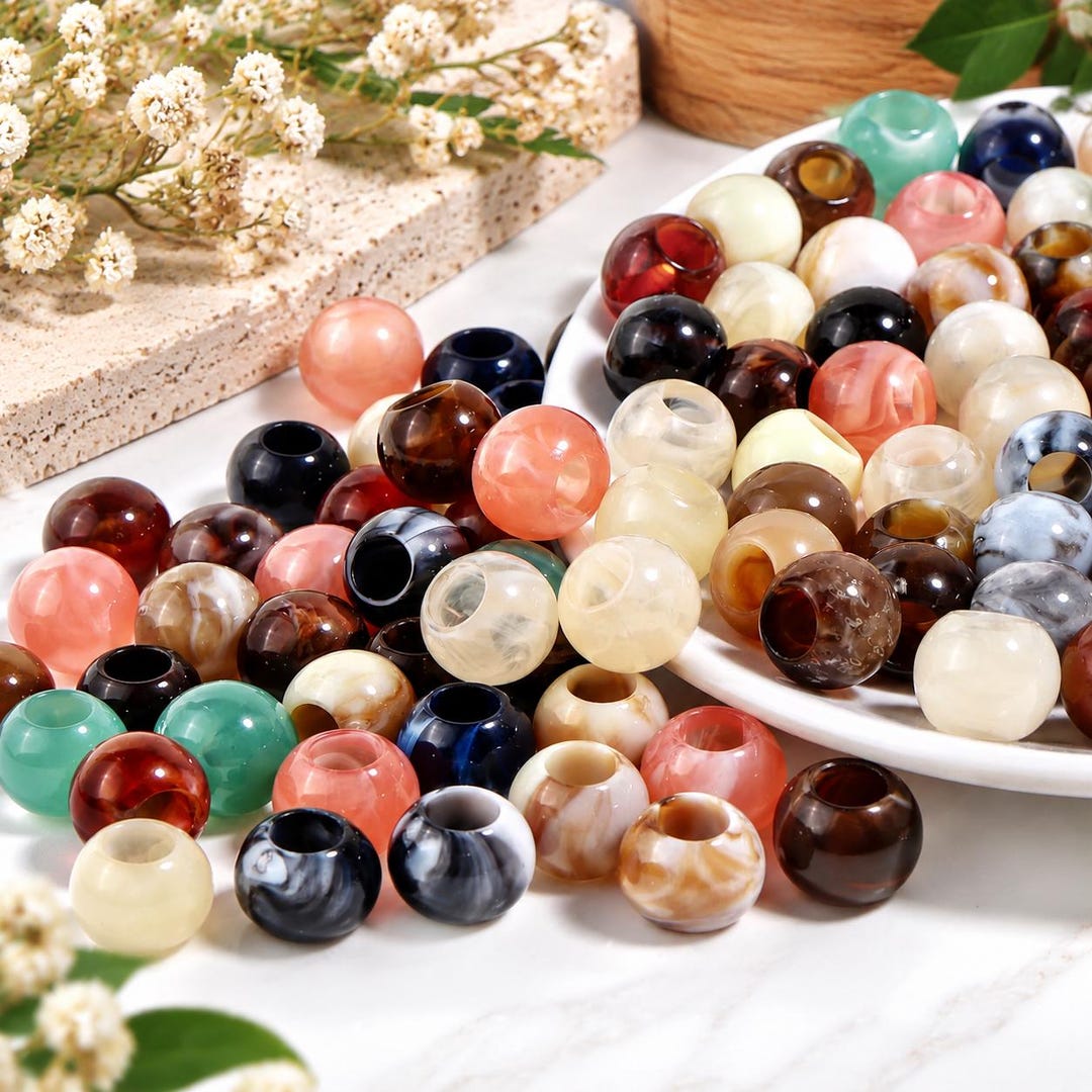 50pcs Double Color Acrylic Jade Beads 12x10mm Large Hole Round Beads ...