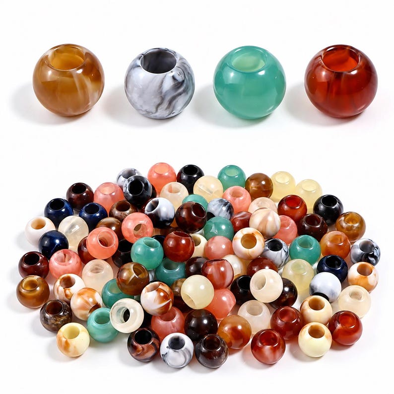 50pcs Double Color Acrylic Jade Beads 12x10mm Large Hole Round Beads ...