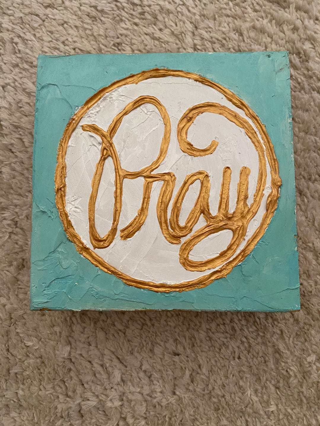 Medallion Pray Teal Wood Block - Etsy