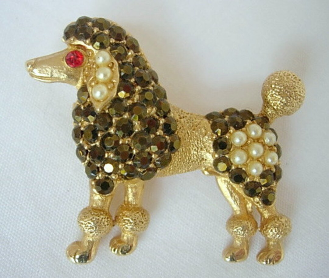 Tura Poodle Brooch Pin Vintage Figural Animal Dog Dark Chocolate Brown ...