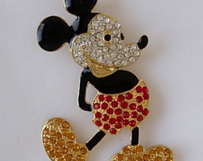 Huge Vintage Mickey Mouse Red Gold Orange Clear Rhinestones - Etsy