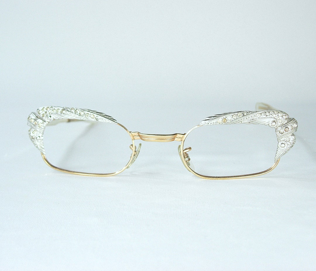 Gaspari Rhinestone Eyeglass Frames New Old Stock Art Deco Nouveau Gold