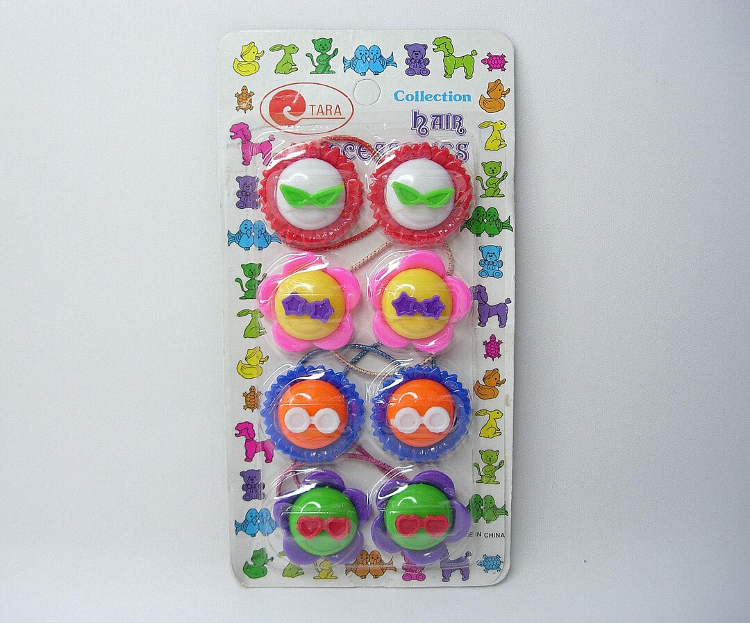 Vintage Colorful Smiley Face With Sunglasses Colorful Ponytail Holders ...