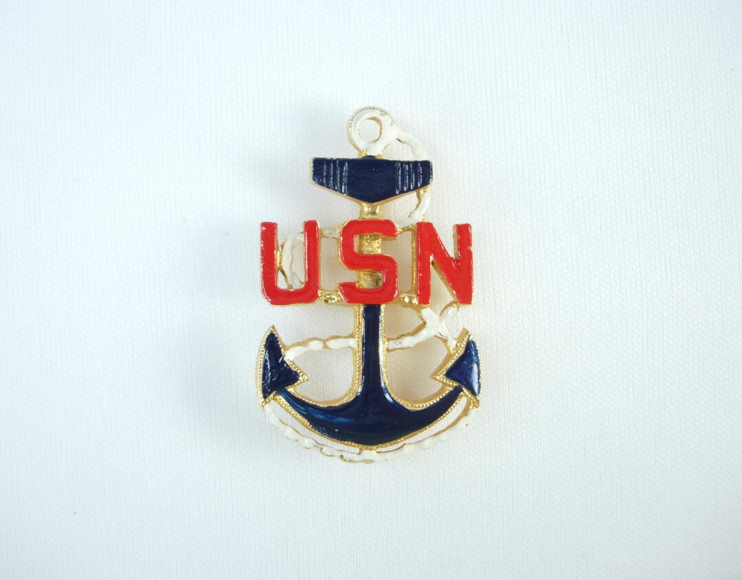 Lisner USN Patriotic Anchor Brooch United States Navy Red White & Blue ...