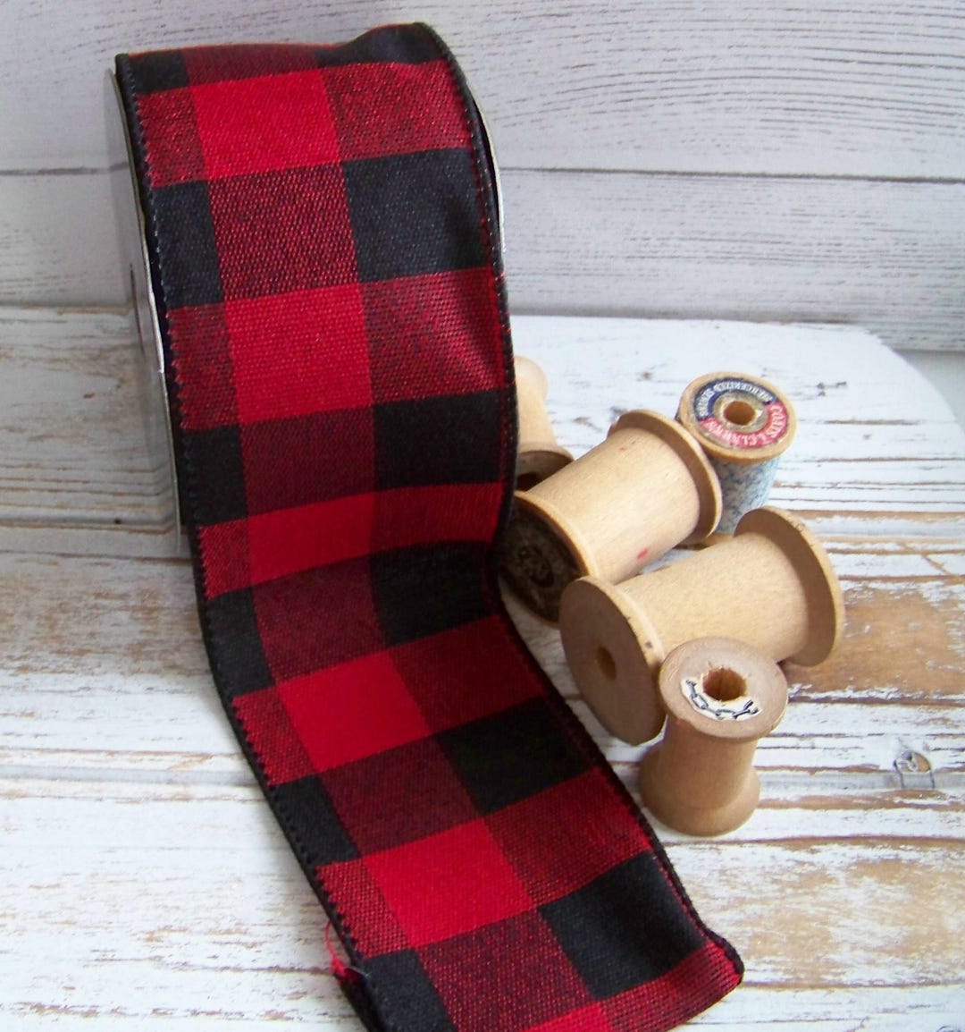 Red and Black Buffalo Check Ribbon, Wired Buffalo Check Ribbon, Buffalo ...