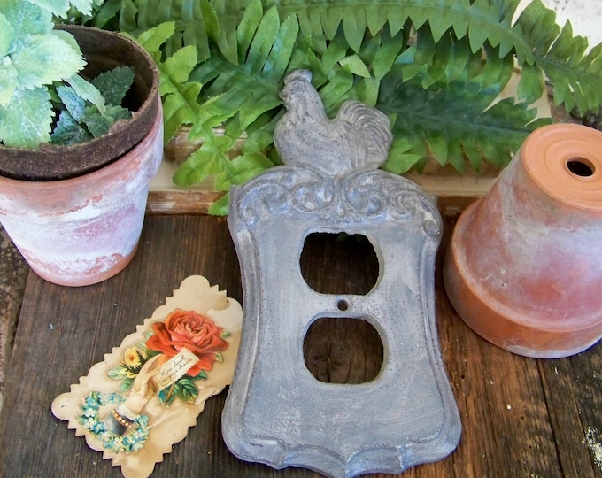 Cast Iron Greige Rooster Switch Plate, Farmhouse Switch Plates, Switch ...