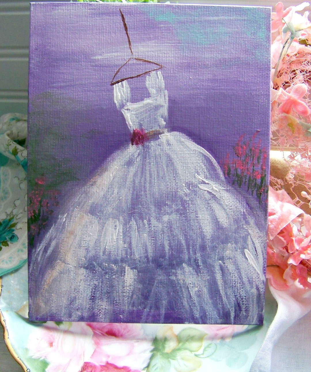 Acrylic Dress Painting, Original Artwork, Dresses, Romantic Art, Purple ...