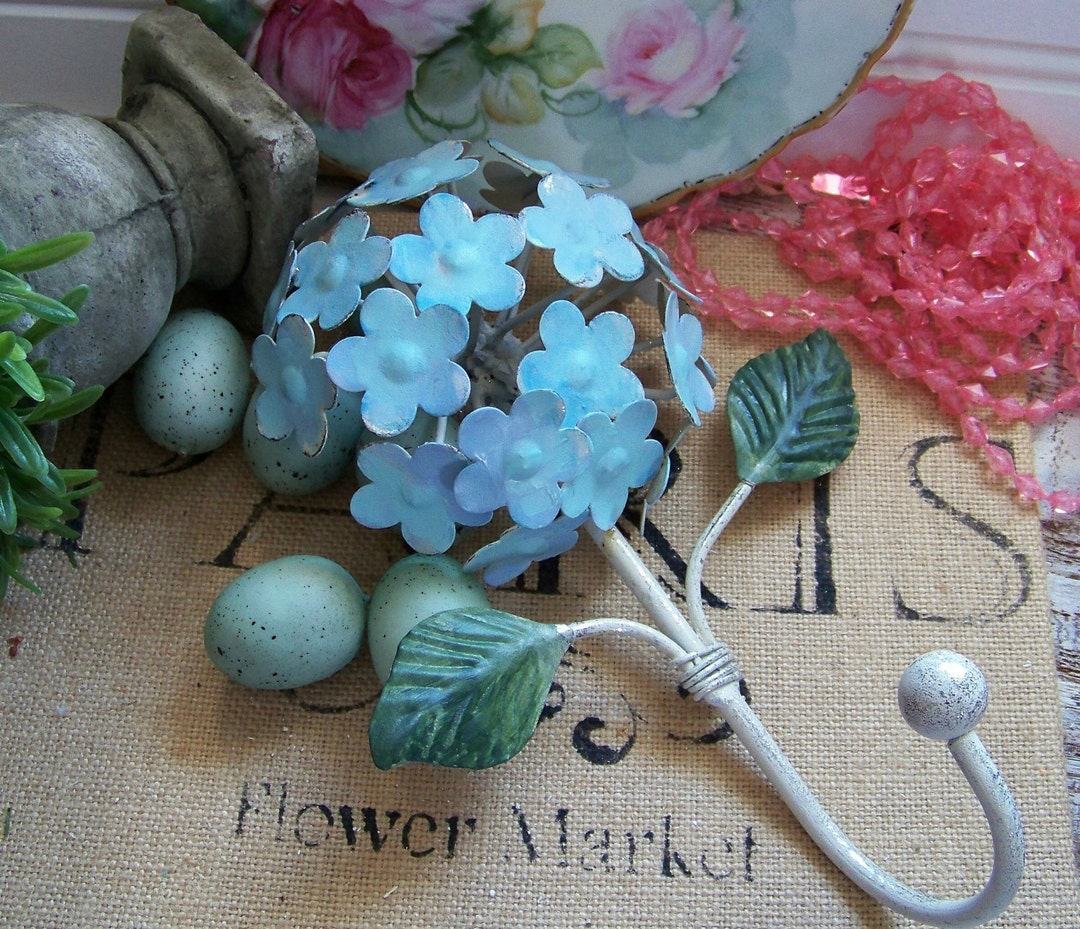 Metal Hydrangea Hook Blue Hydrangea Hook Home Decor Hooks Shabby Style Hooks Hooks Wall
