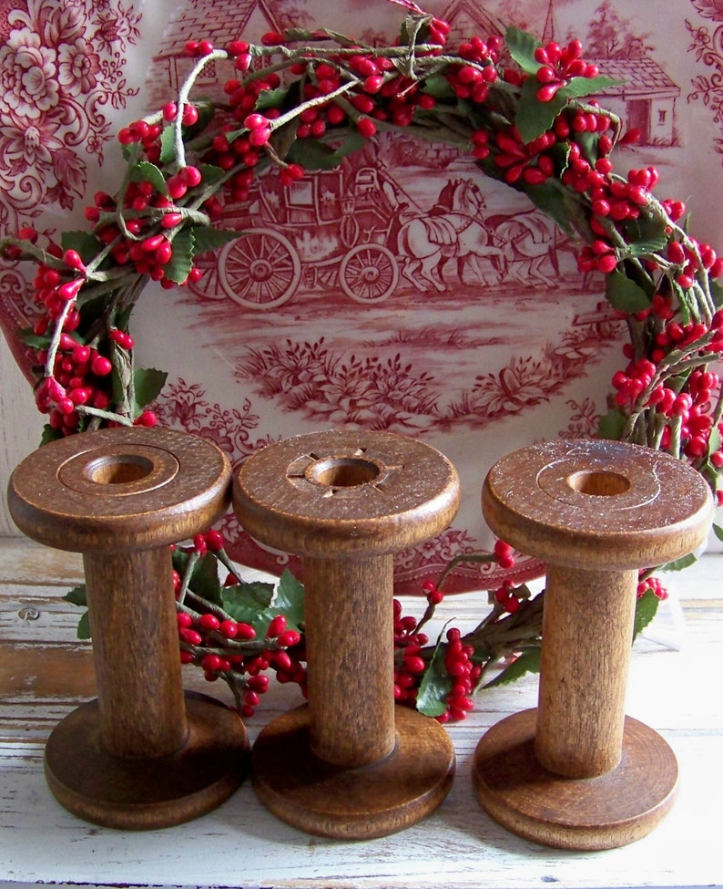 SET OF 3 Wooden Spools, Vintage Silk Spool Replicas, Craft Organization ...