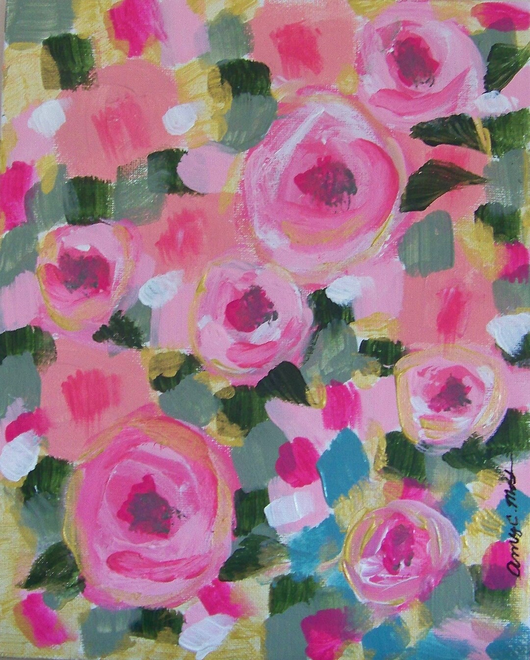 Rose Abstract Painting, Original Painting, Pink Rose Painting, Abstract ...