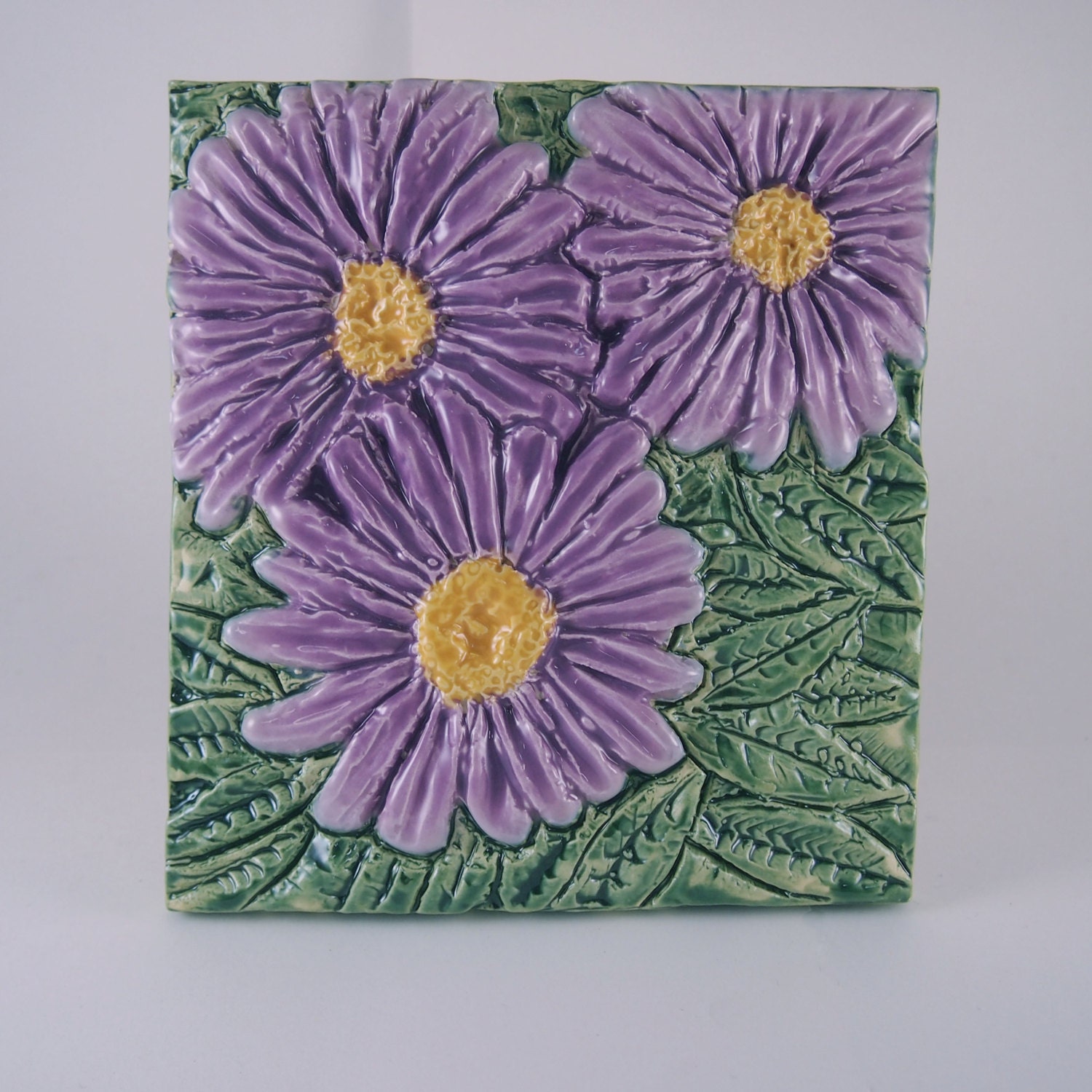 Purple Aster Ceramic Art Tile, September Birth Flower, 20th Wedding ...