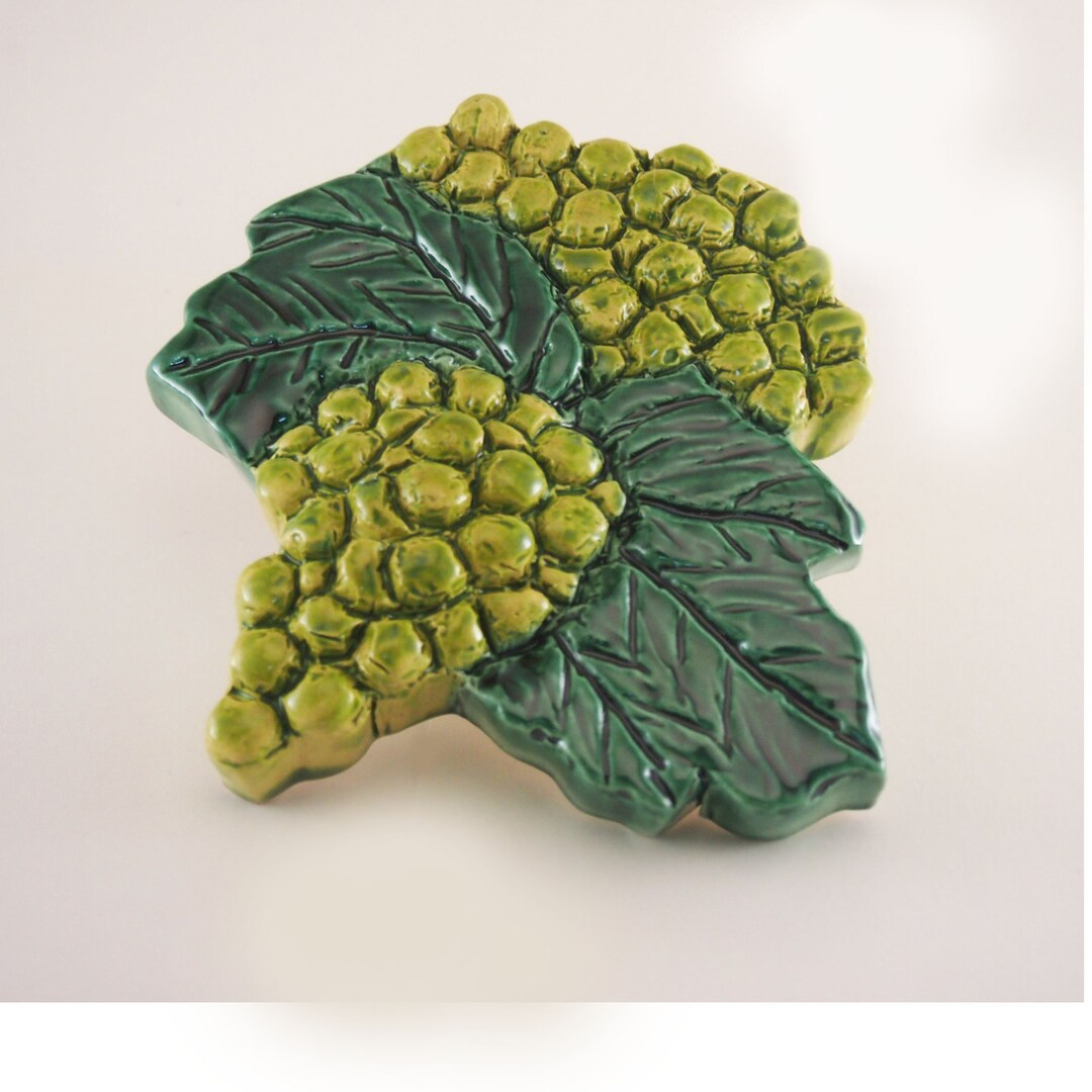 Green Rhine Grape Brocade Tile, Low-relief Ceramic Art Tile, Indoor ...