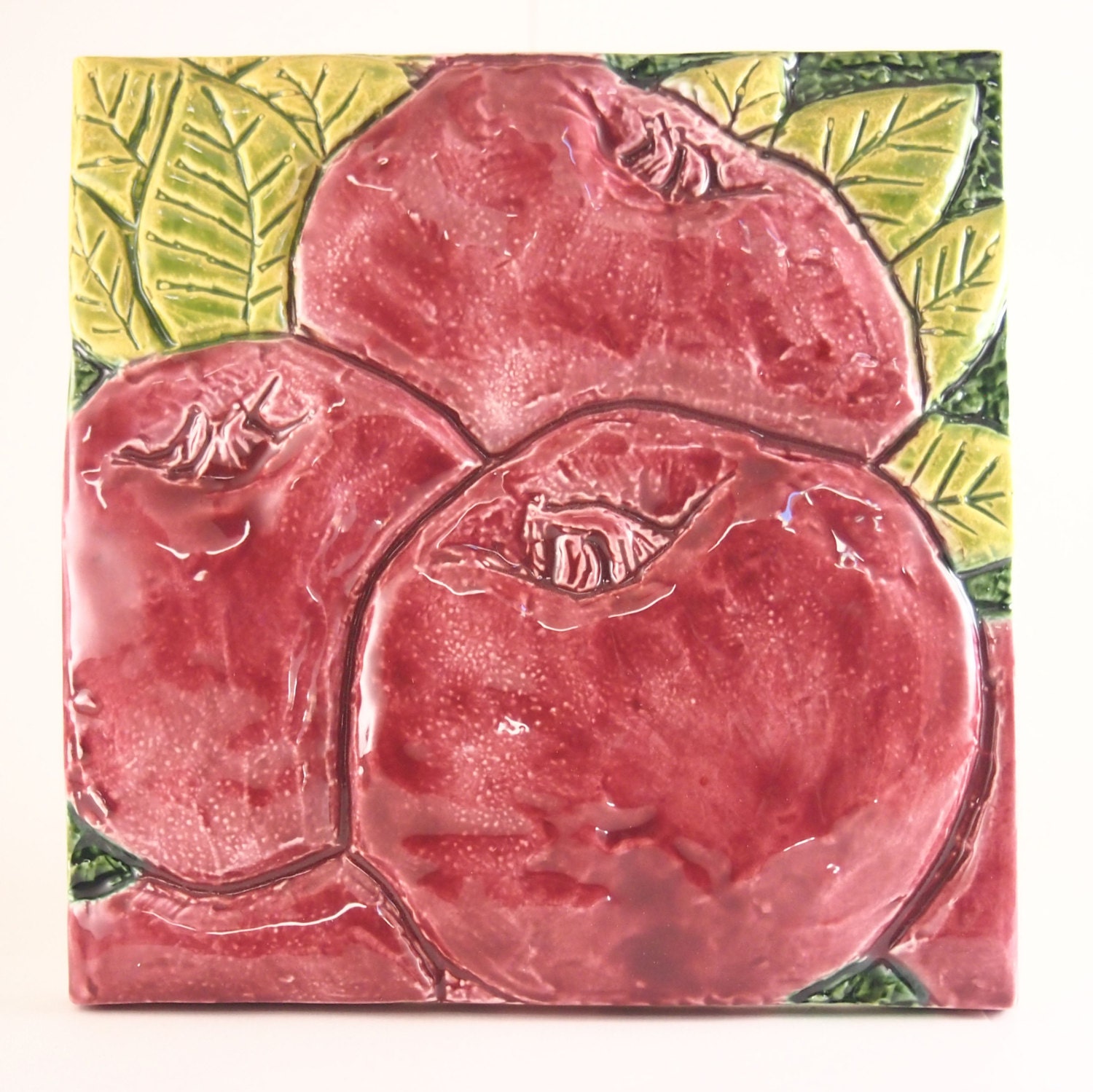 Apple Ceramic Art Tile, Decorative Food Tile, Indoor Wall Hanging ...