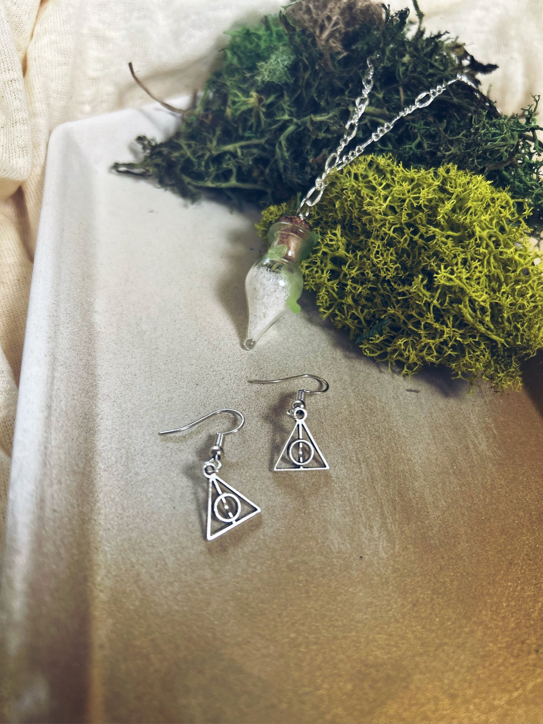 Good Luck Potion Spell Necklace and Deathly Earrings , Wizard Jewelry ...