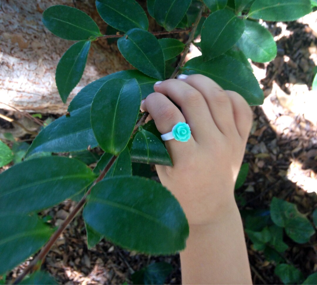 Kids Aqua Petite Flower Adjustable Ring by Puffycheeks - Etsy