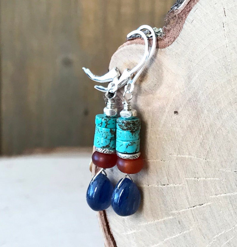Turquoise Dangle Earrings Colorful Gemstone Earrings Long - Etsy