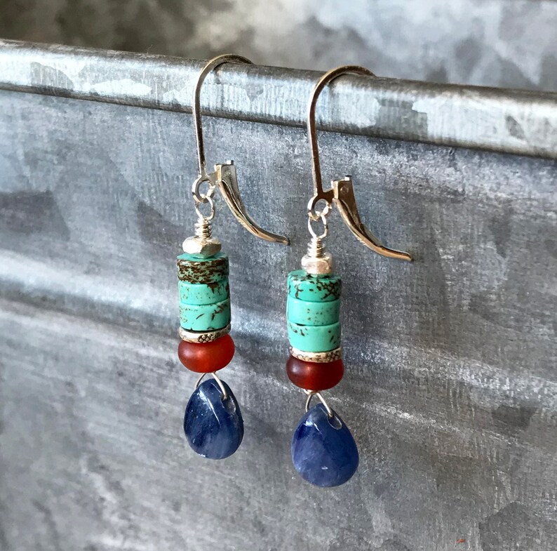 Turquoise Dangle Earrings Colorful Gemstone Earrings Long - Etsy