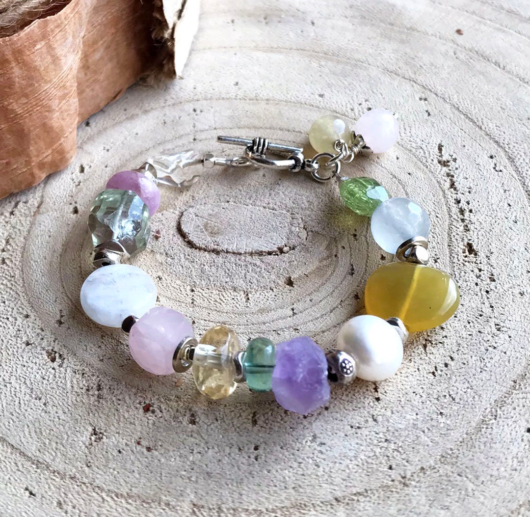 Multi Gemstone Silver Bracelet Pastel Stacking Sundance Style - Etsy