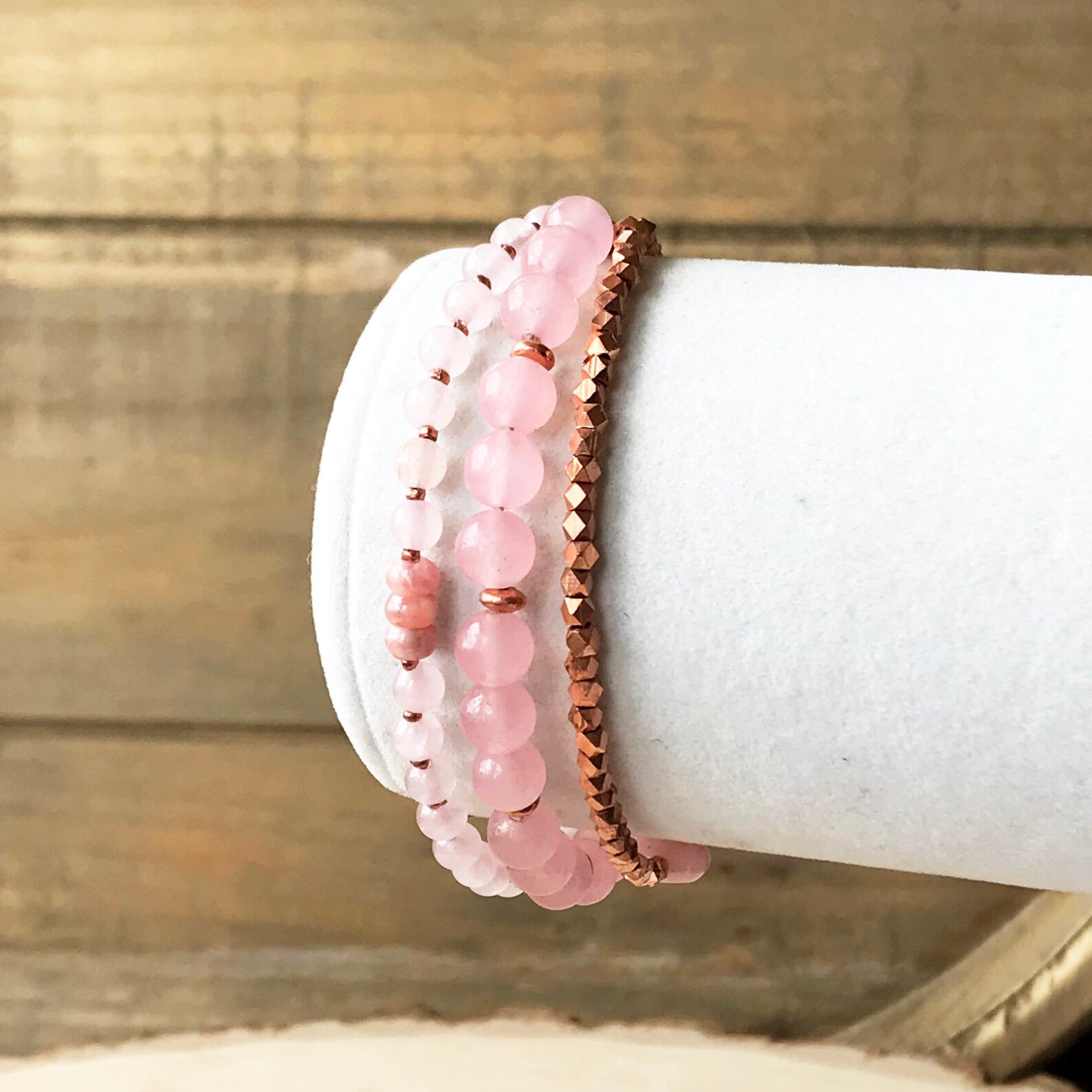 Pink Rose Quartz Copper Multi Strand Bracelet Sundance Style - Etsy
